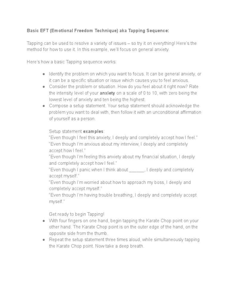Basic EFT Aka Tapping Sequence | Download Free PDF | Anxiety ...