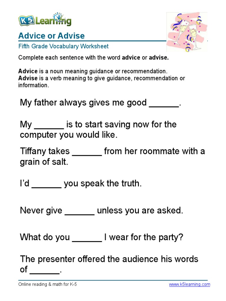 5th Grade Advice or Advise Sentences 1 | PDF
