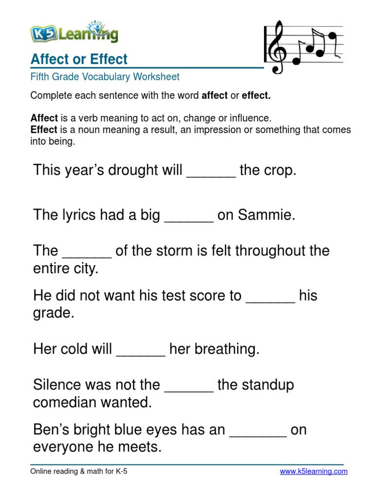 5th Grade Affect or Effect Sentences 1 | PDF