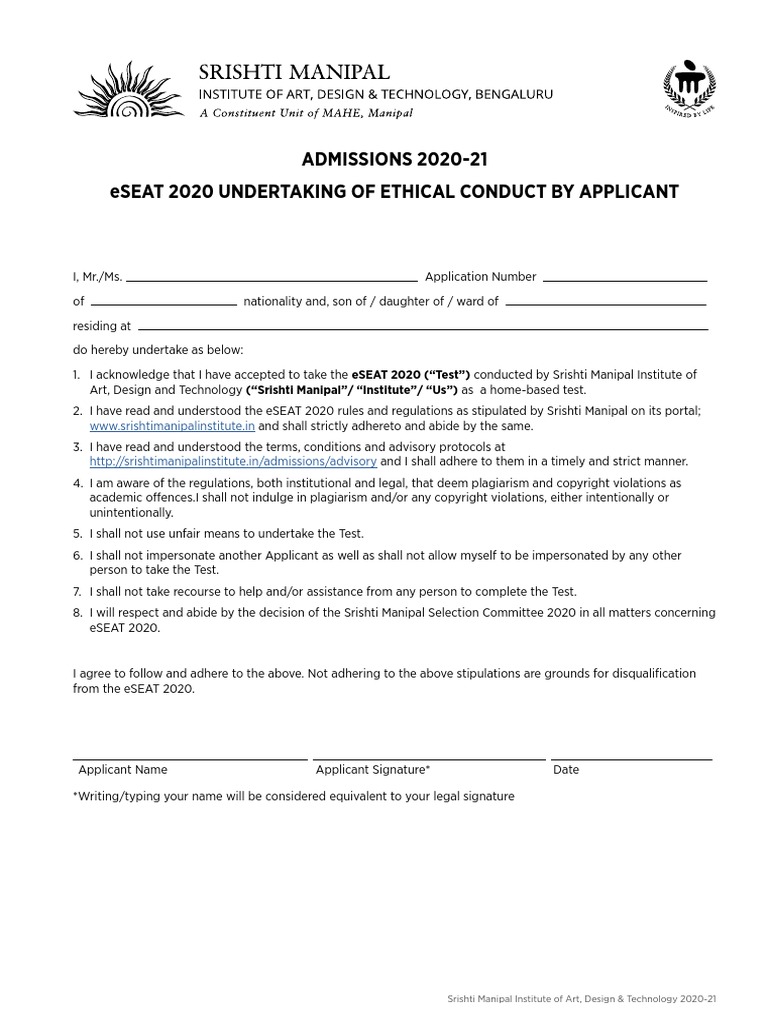 ESEAT Applicant Undertaking 2020 | PDF