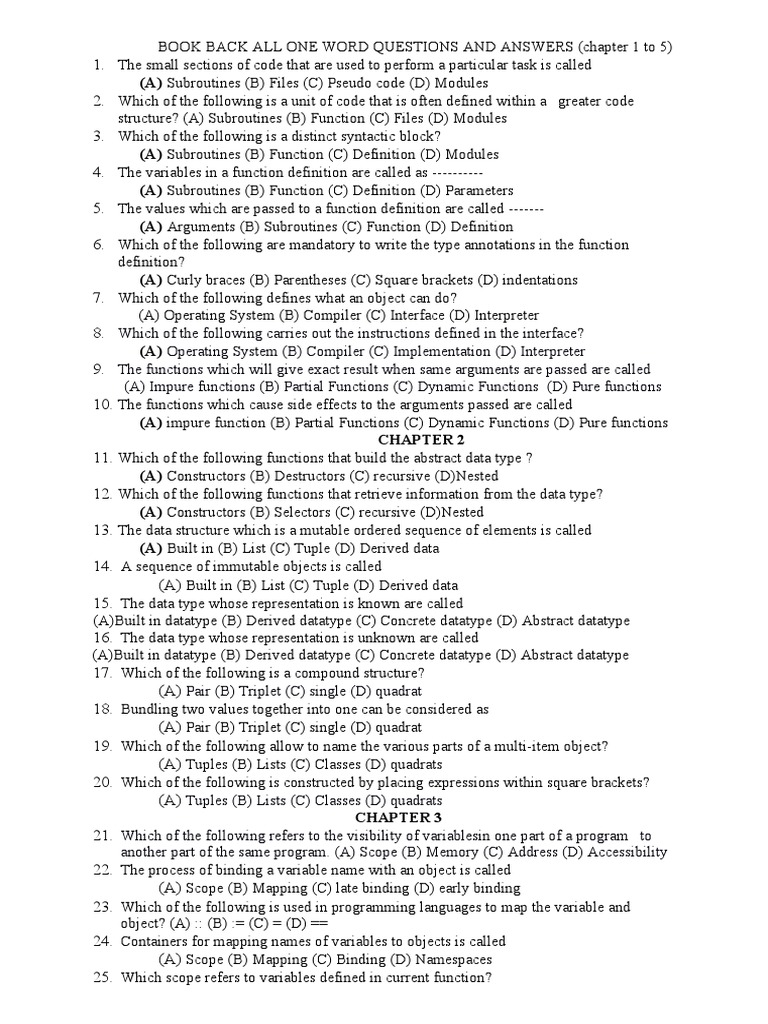 Book Back All One Word Questions and Answers CSC | PDF | Subroutine ...