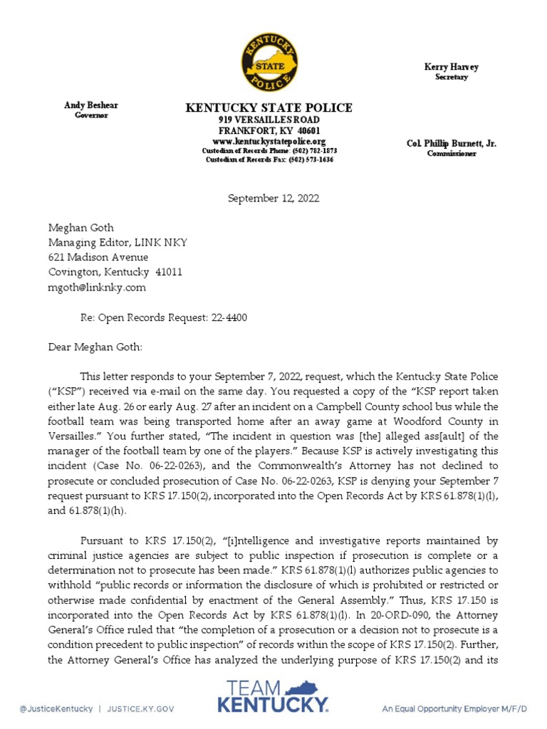 KSP Response To LINK Nky Records Request | PDF | Discovery (Law ...