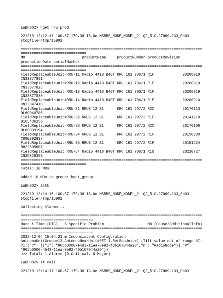 RRU Equipment Status Overview | PDF | Data Management | Computer Data