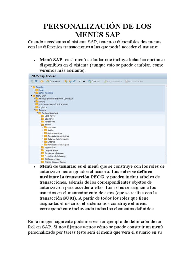 PERSONALIZACIÓN DE LOS MENÚS en SAP | PDF | Menú (Computación) | Usuario (informática)
