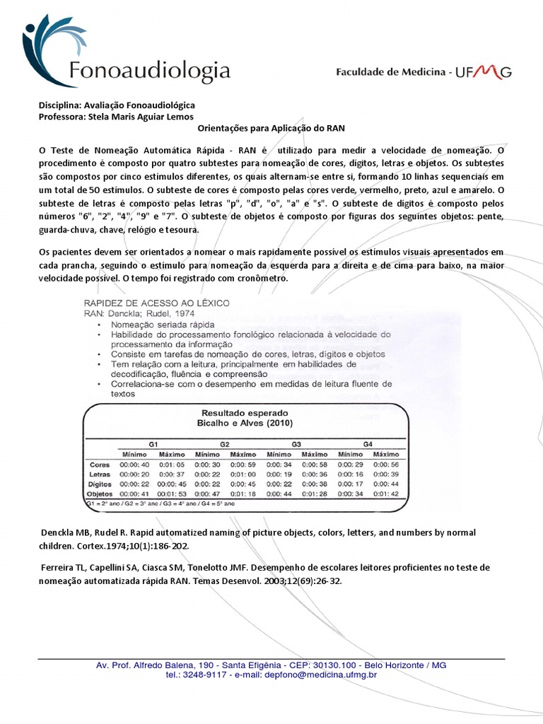 Orientações para Aplicação do Teste RAN | PDF | Artes Linguísticas e ...