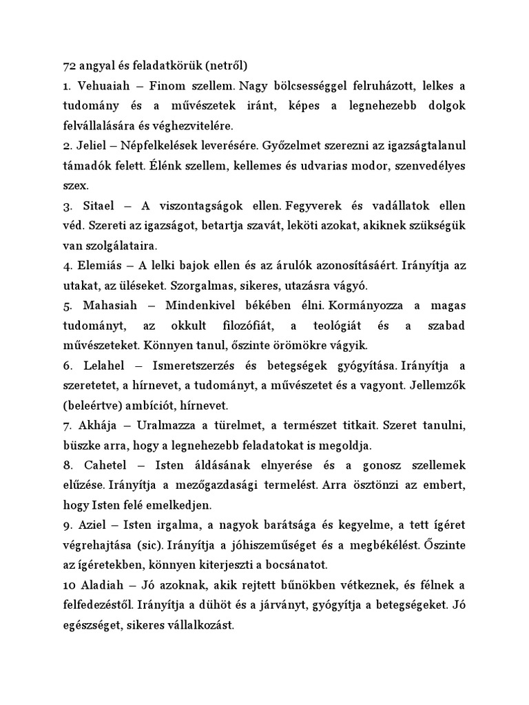 72 Angyal És Feladatkörük | PDF