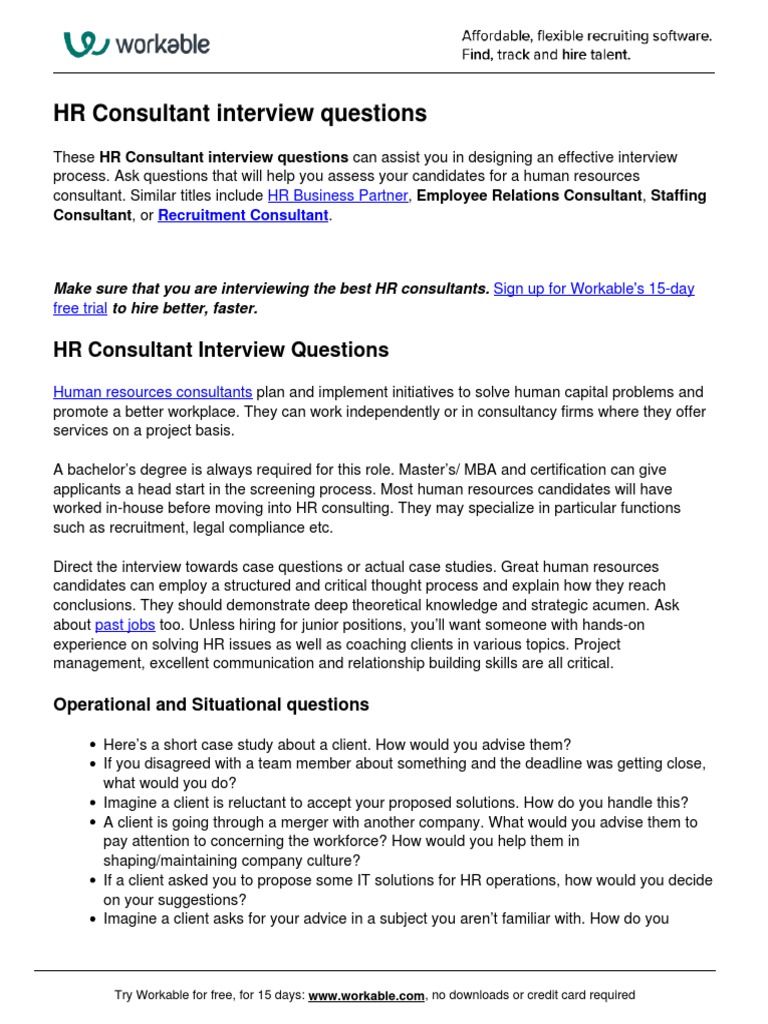 HR Consultant Interview Questions | PDF | Human Resources | Consultant
