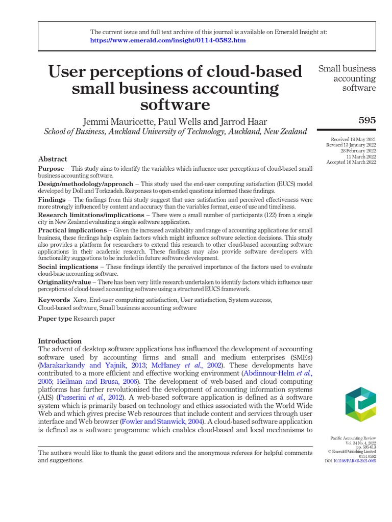 Users Perception of Cloud Based Accounting Software | PDF | Cloud Computing | Usability