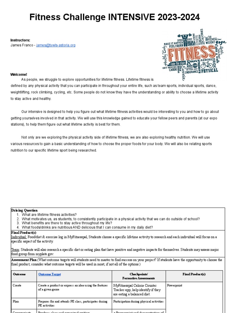 Syllabus Fitness Challenge 2023-2024 | PDF | Physical Fitness | Nutrition