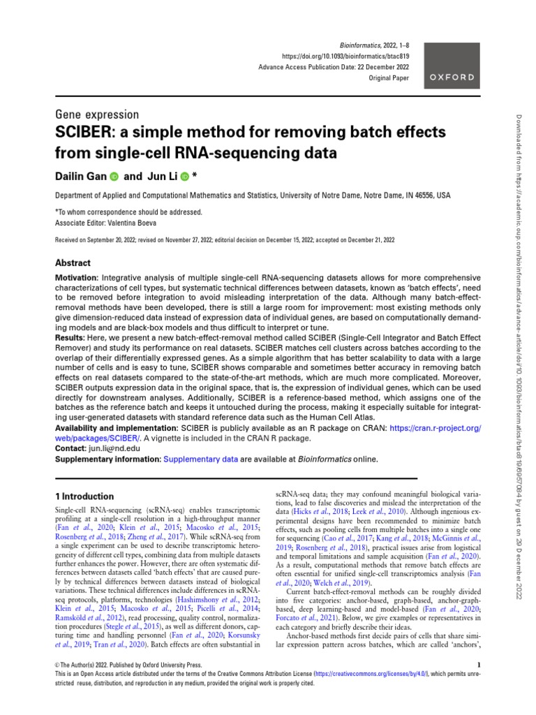 SCIBER A Simple Method For Removing Batch Effects | PDF | Cluster Analysis | Deep Learning