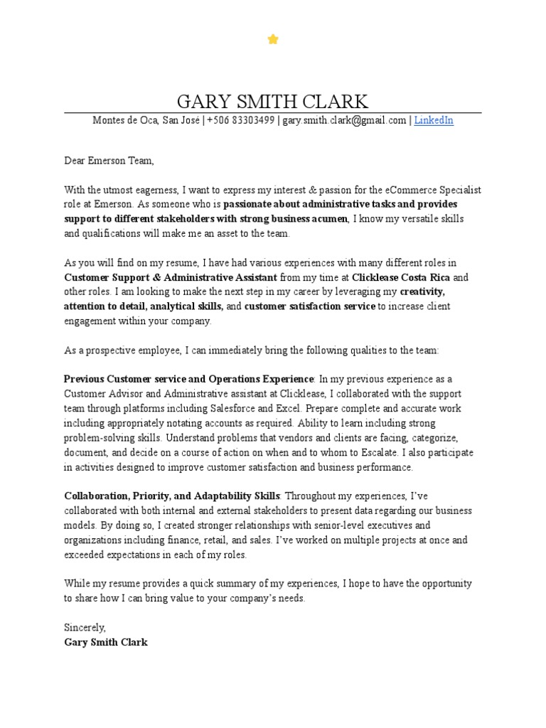 Emerson eCommerce Role Application | PDF | Career & Growth | Business