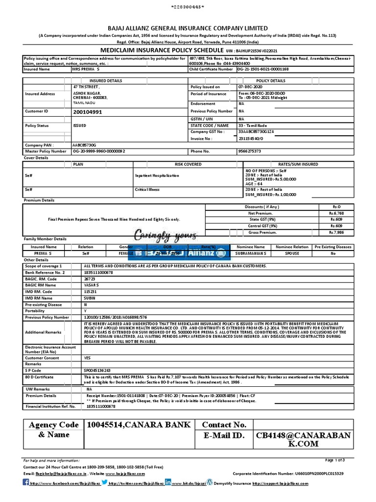 Bjaz GC Policy Schedule | PDF | Insurance | Financial Services