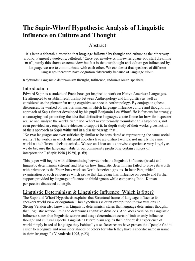 Sapir-Whorf Hypothesis Explained | PDF | Linguistics | Thought