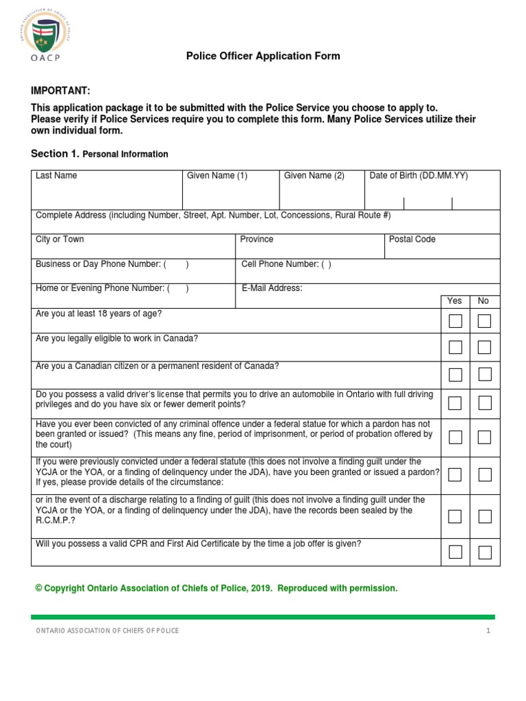 Police Officer Application Form | PDF | Pardon | Criminal Justice