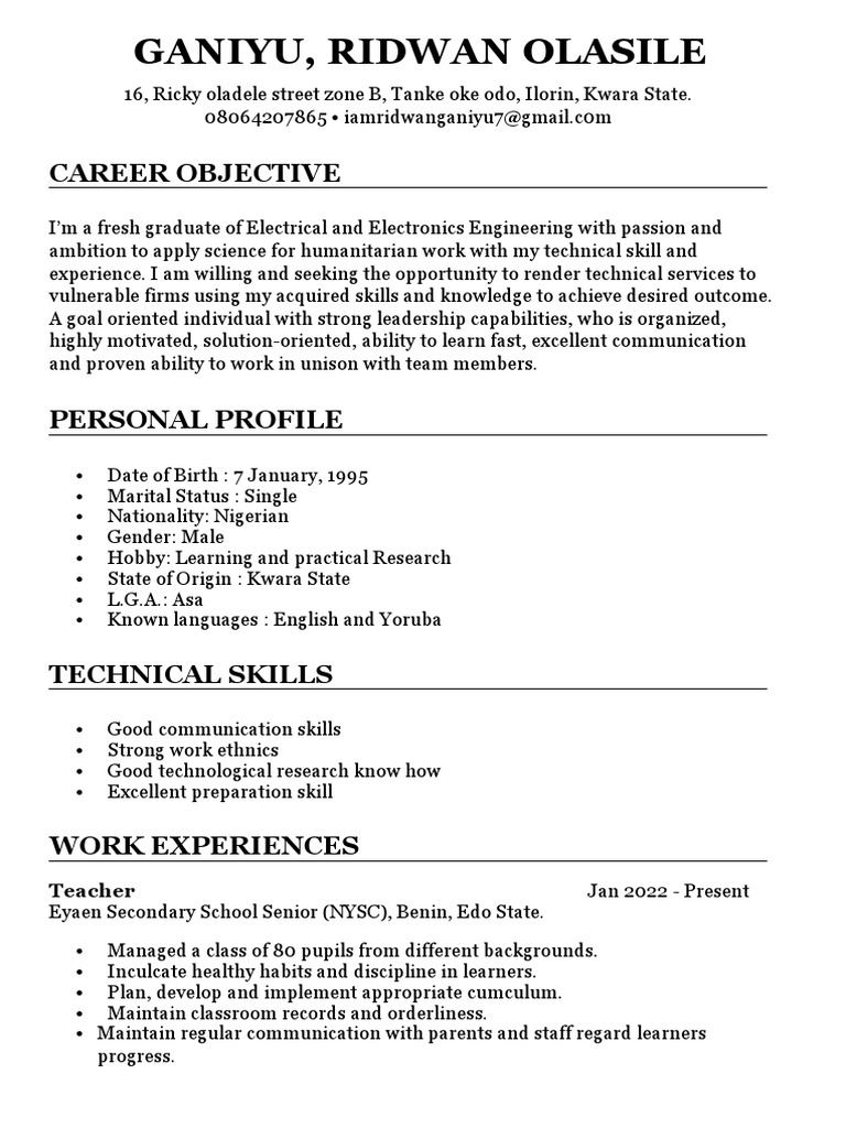 Sister-Resume Ganiyu, Ridwan Olasile | PDF | Learning | Cognition