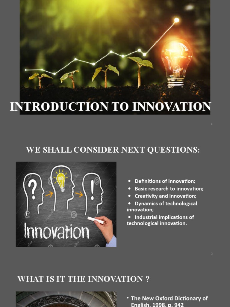 Lecture 1 - Introduction To Innovation | PDF | Creativity | Innovation