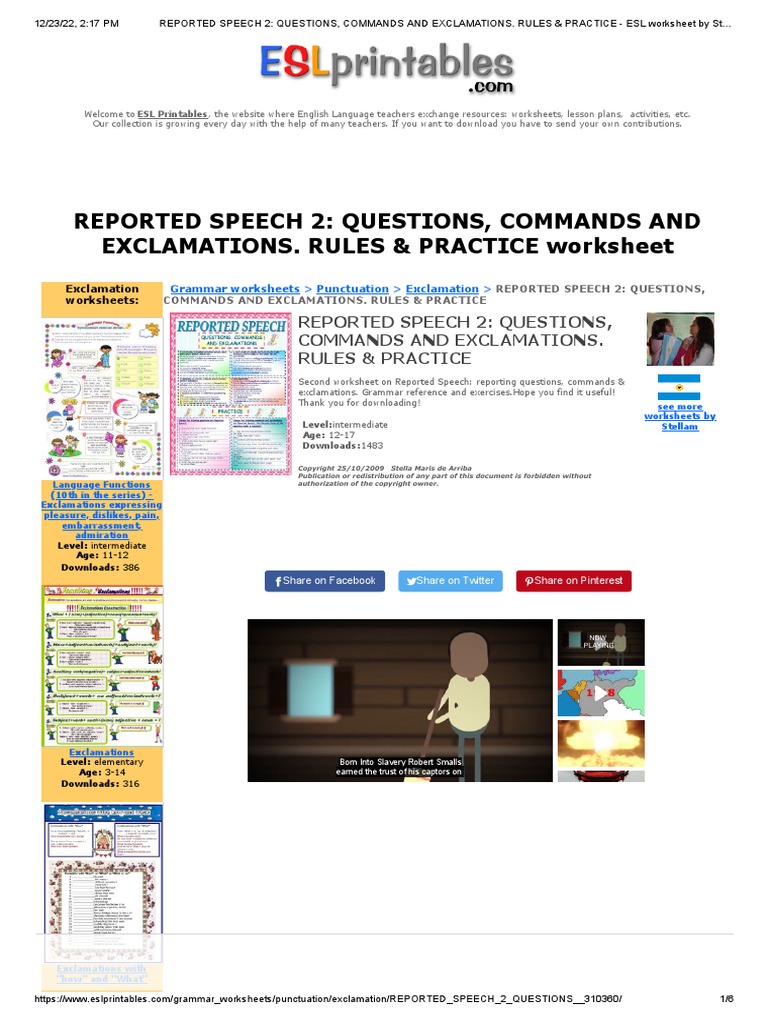 REPORTED SPEECH 2 - QUESTIONS, COMMANDS AND EXCLAMATIONS. RULES ...