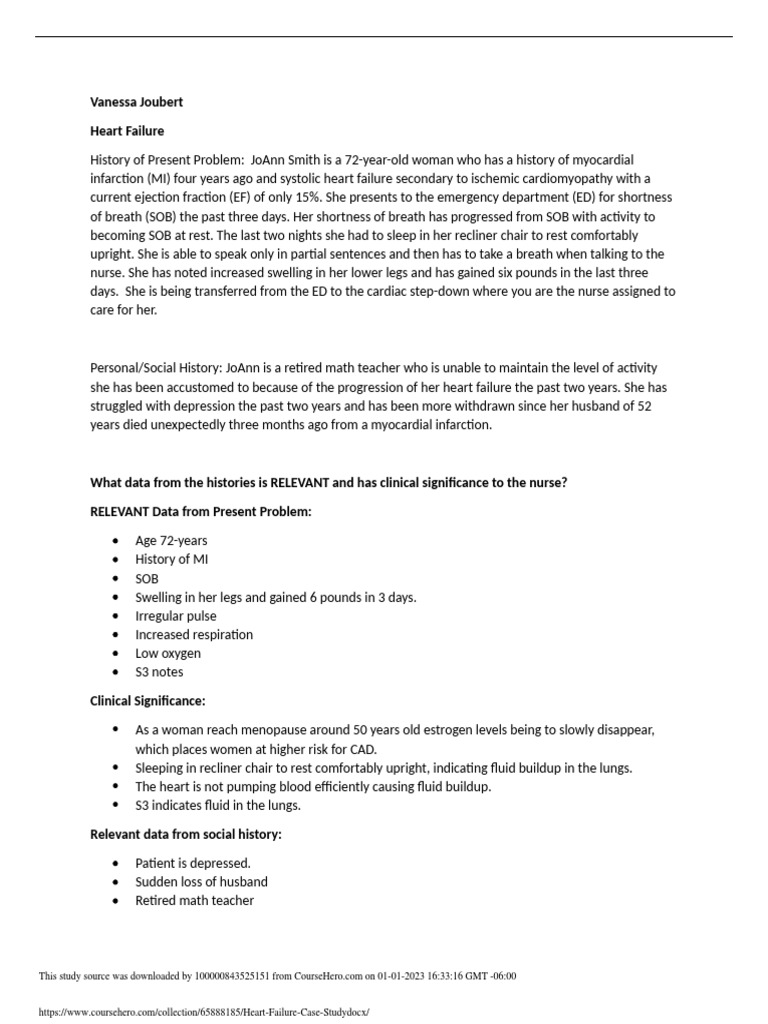 Heart Failure Case Study | PDF | Myocardial Infarction | Heart