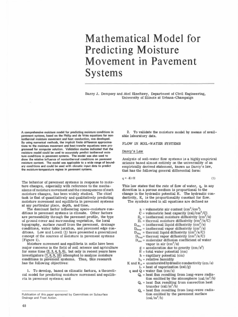 Mathematical Model For Predicting Moisture Movement in Pavement Systems | PDF | Soil | Heat Transfer