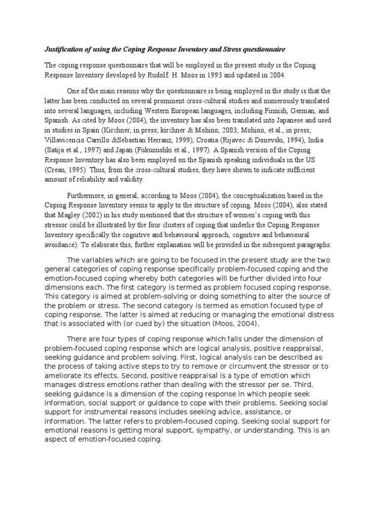 Justification of Using The Coping Response Inventory and Stress ...