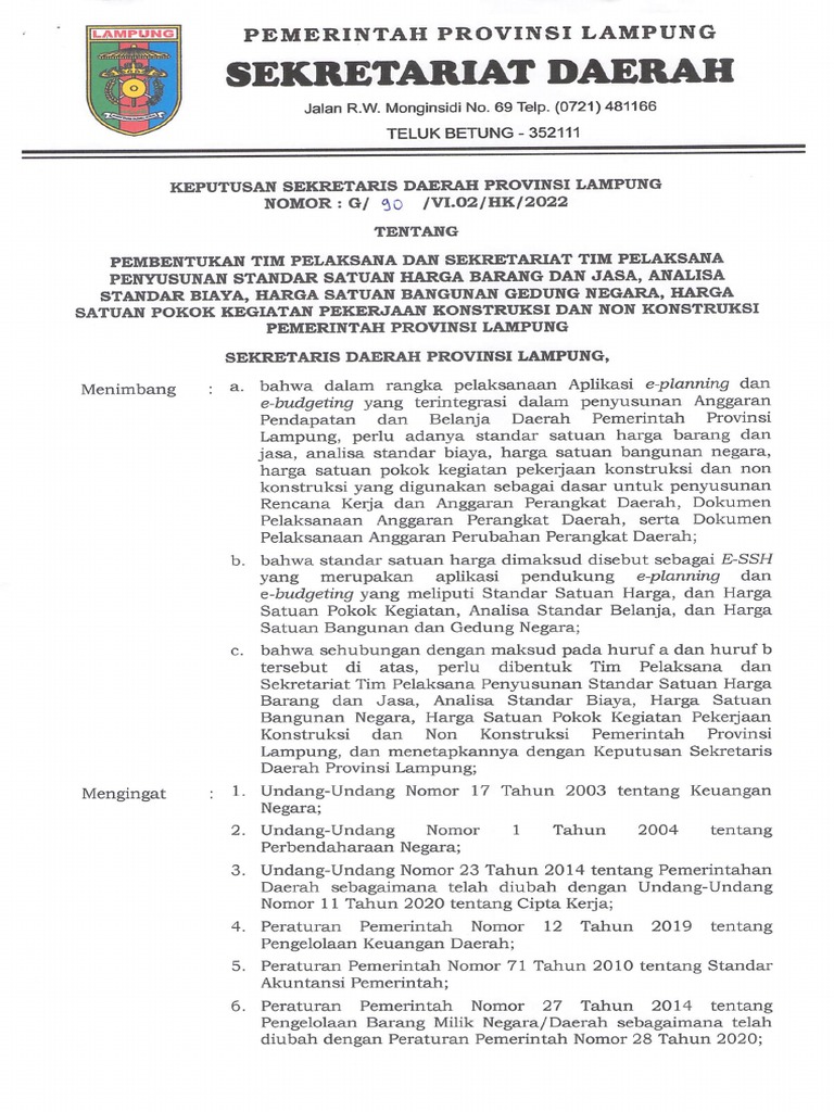 SK Tim Pelaksana Dan Sekretariat Penyusunan SSH | PDF