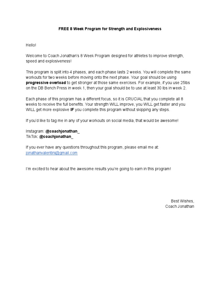 FREE 8 Week Program For Athletes | PDF | Recreation | Physical Exercise