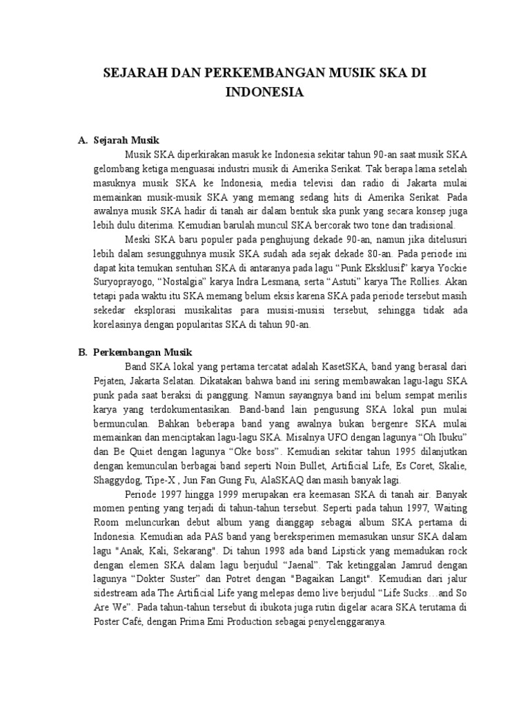 Sejarah Dan Perkembangan Musik Ska Di Indonesia | PDF