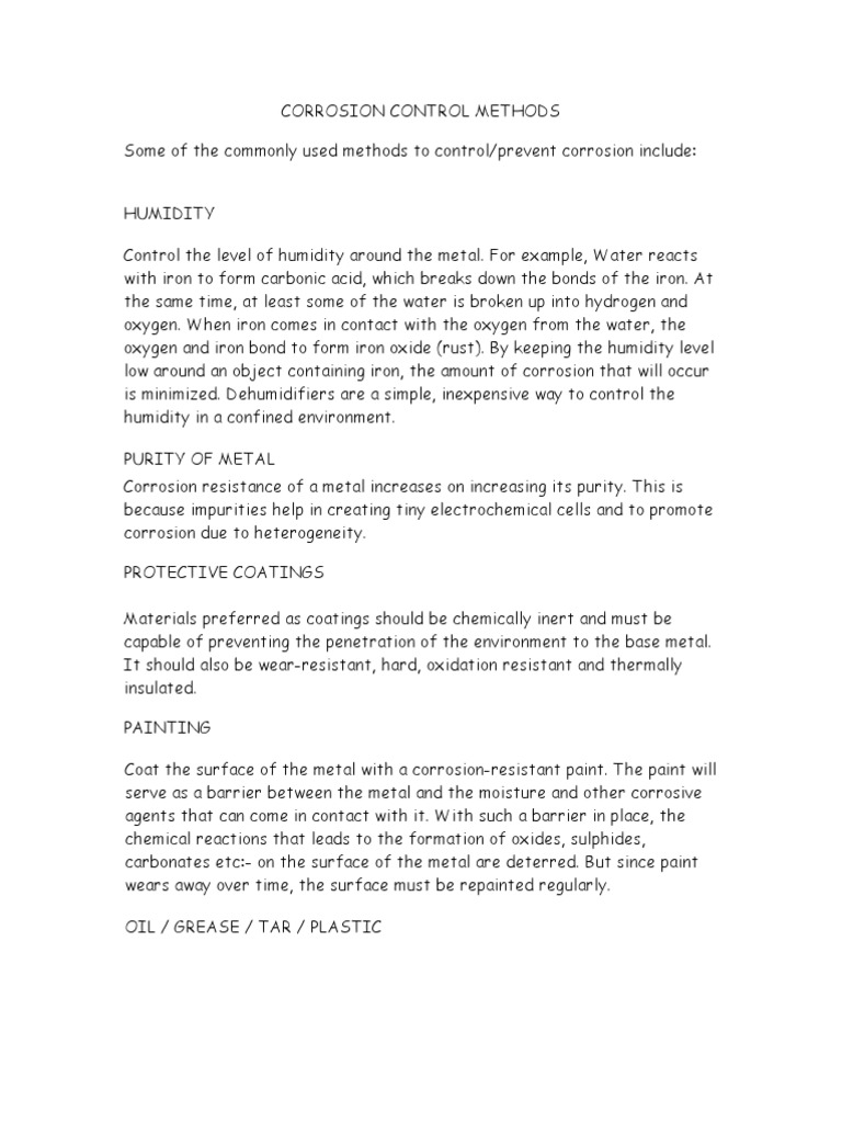 Corrosion Control Methods | Corrosion | Rust