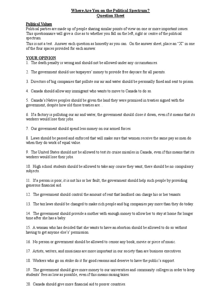 Where Are You on the Political Spectrum? Quiz | PDF | Centrism | Right ...