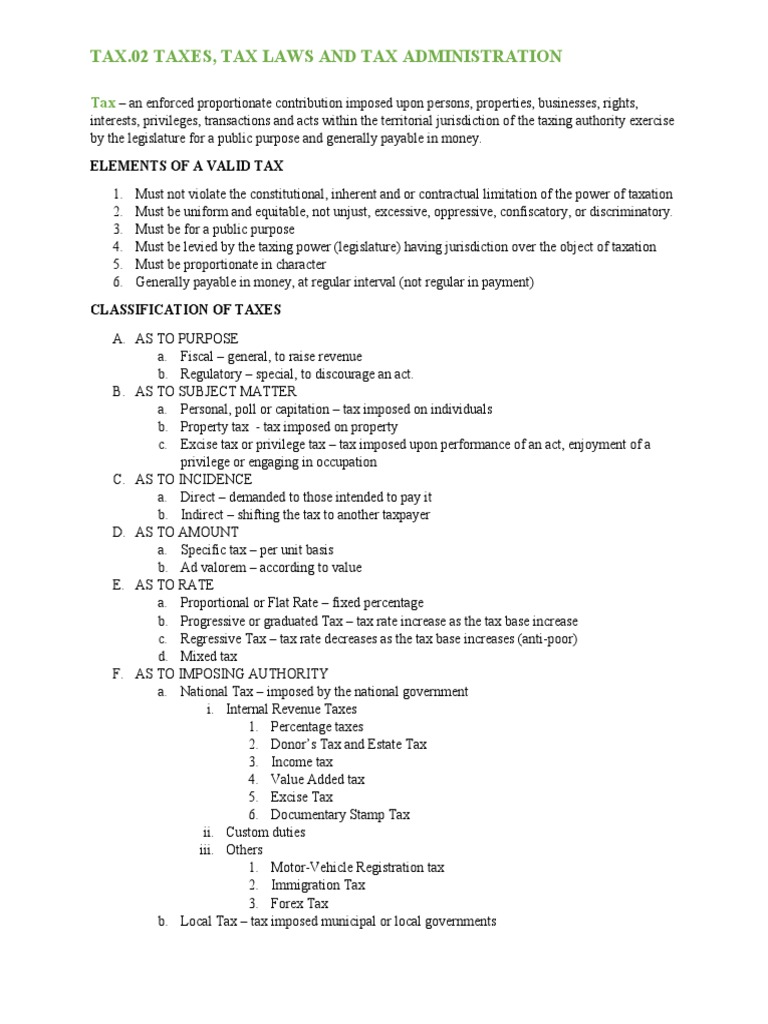 Tax.02 Taxes, Tax Laws and Tax Administration | PDF | Taxes | Taxation ... Tax.02 Taxes, Tax Laws and Tax Administration | PDF | Taxes | Taxation ...