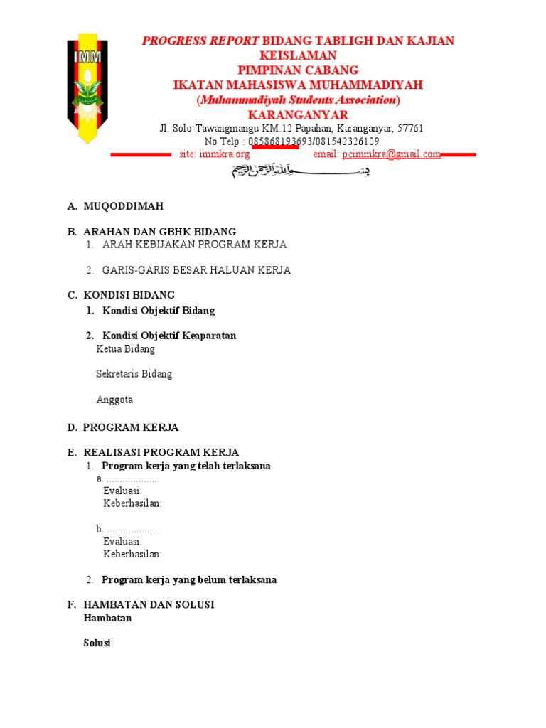 Format Progress Report Pleno | PDF | Bisnis