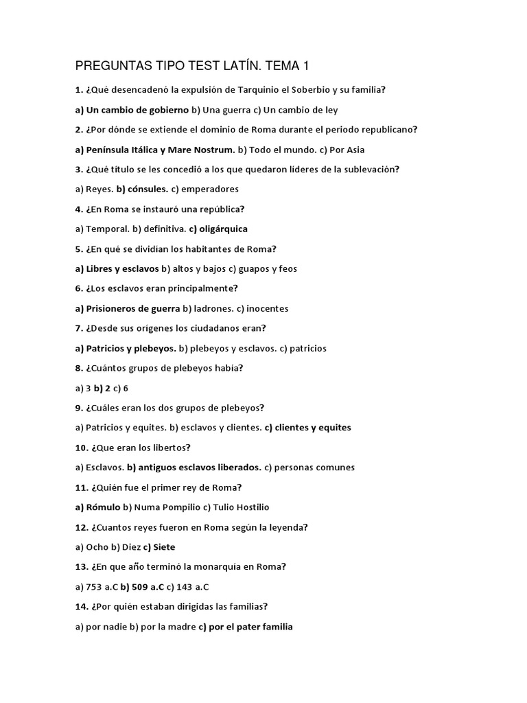 Preguntas Tipo Test Latín | PDF