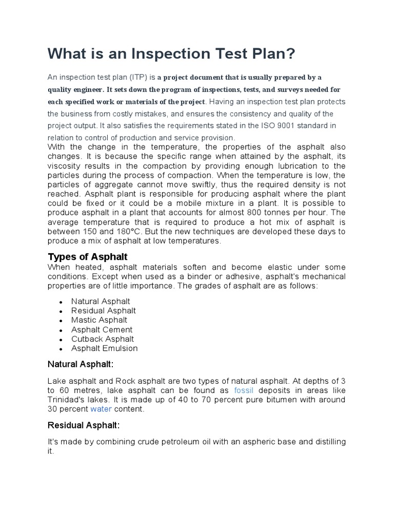 What Is An Inspection Test Plan | PDF