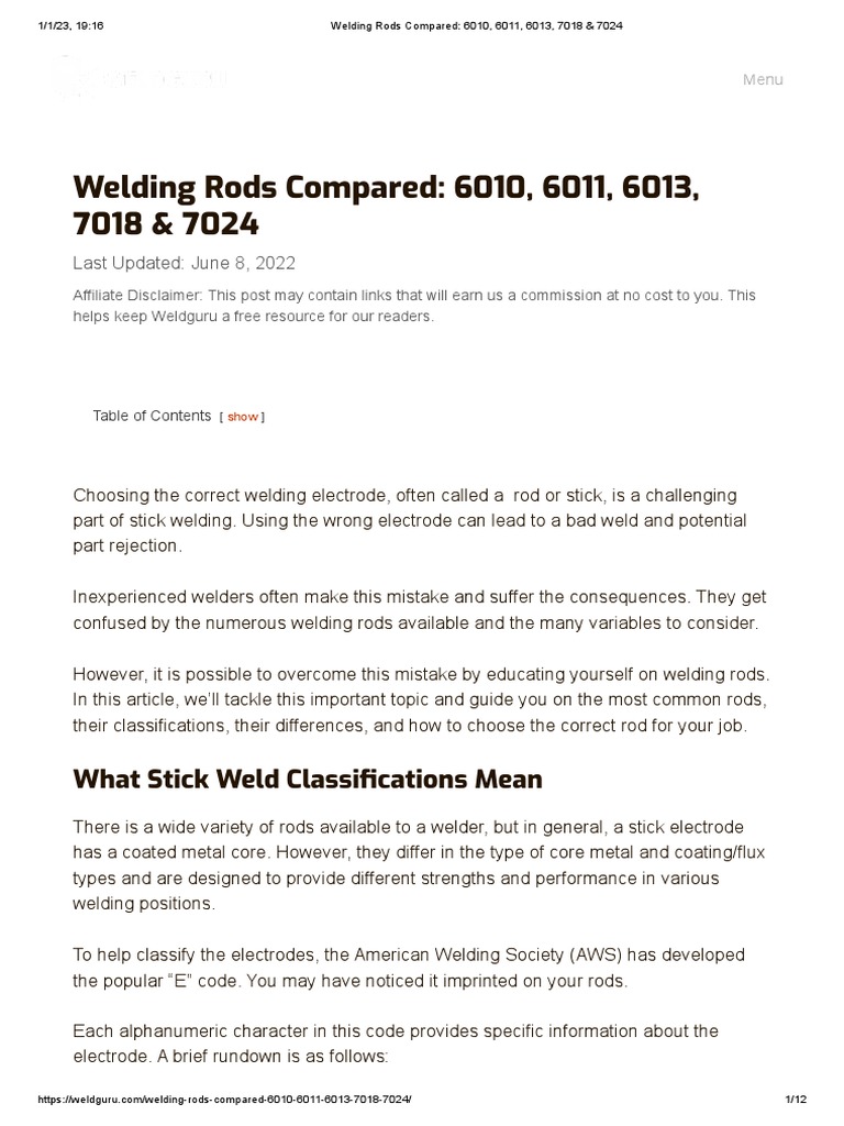 Welding Rods Compared - 6010, 6011, 6013, 7018 & 7024 | PDF | Welding ...