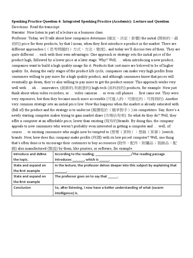 TOEFL Extra Integrated Speaking Questions | PDF | Prices | Brand