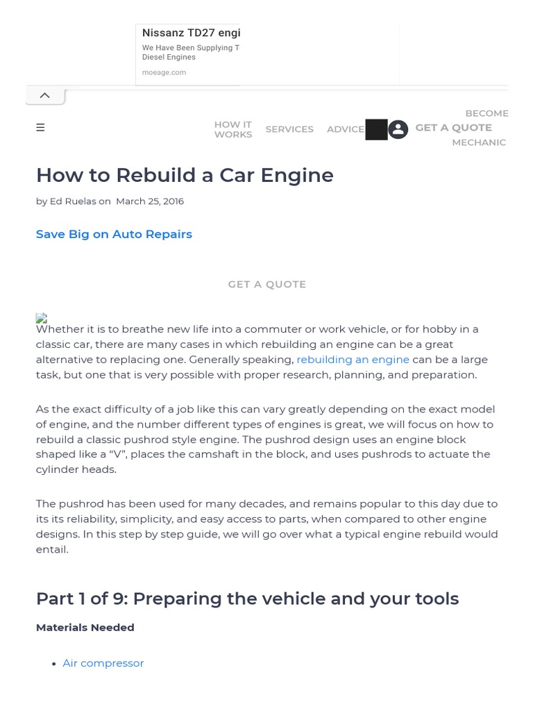 How To Rebuild A Car Engine - YourMechanic Advice | PDF | Piston | Engines
