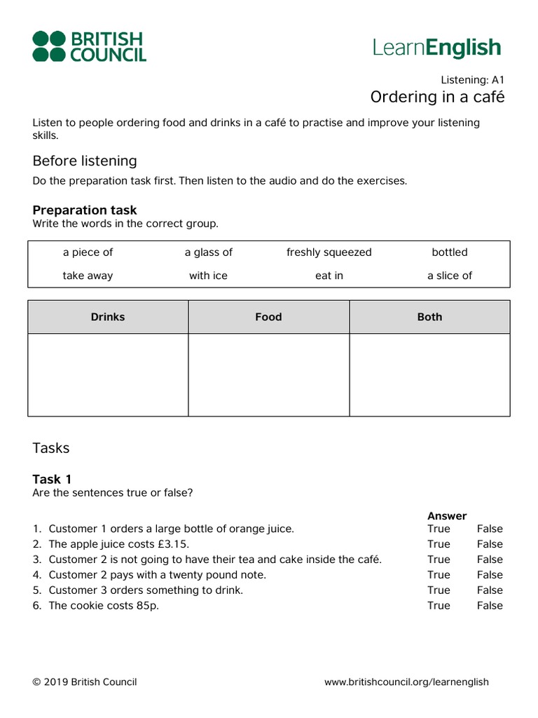 Listening Pdf Drink Coffeehouse