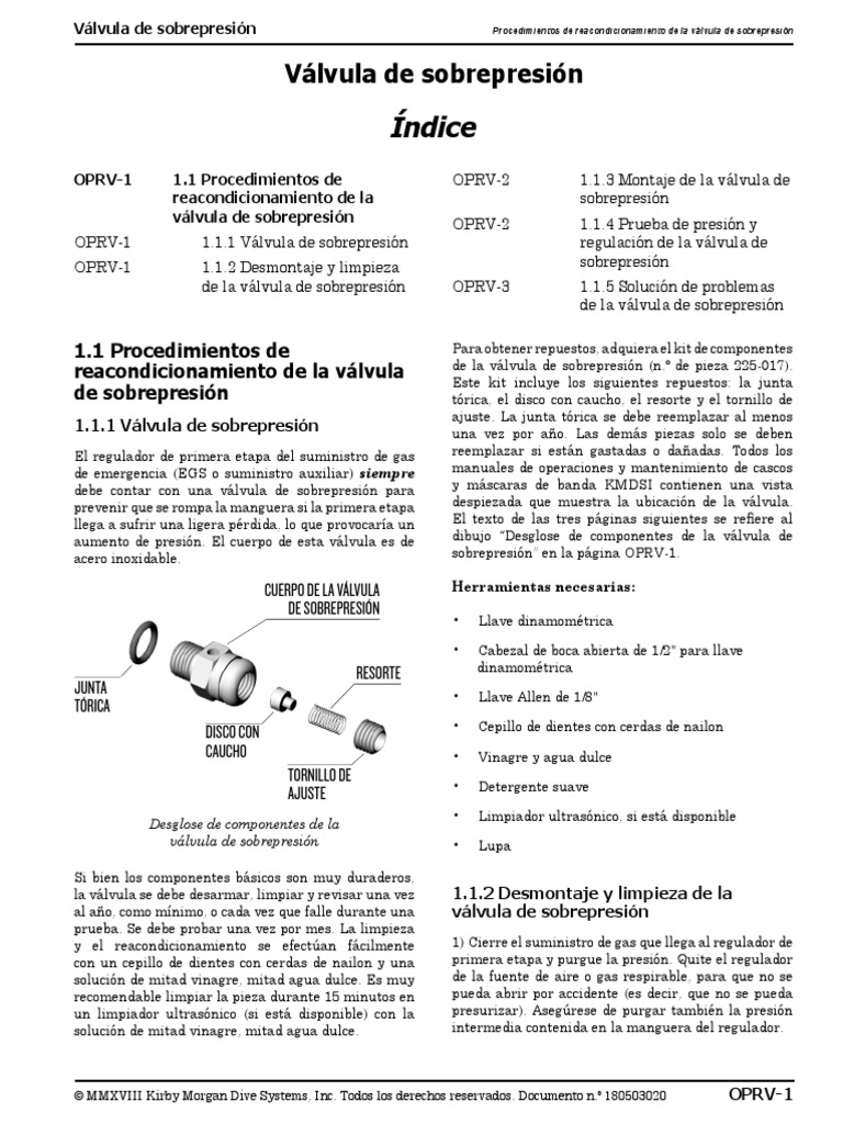 Válvula de Sobrepresión KM SL17B | PDF | Buceo bajo el agua | Tornillo