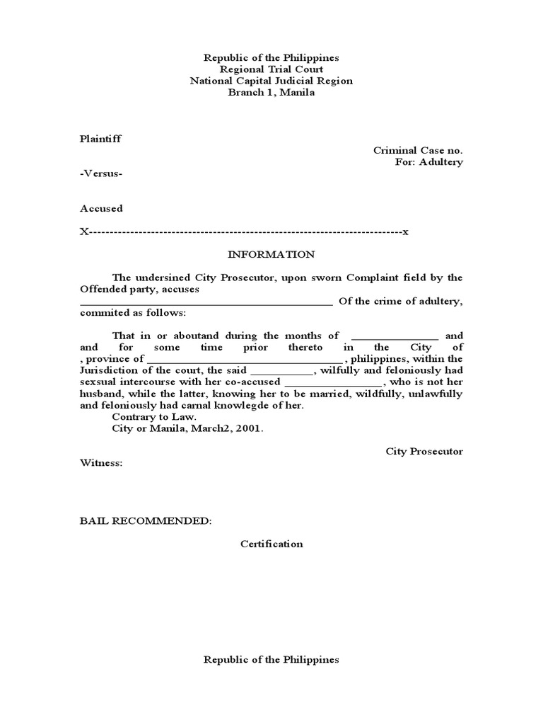 Adultery Case Bail in the Philippines | PDF