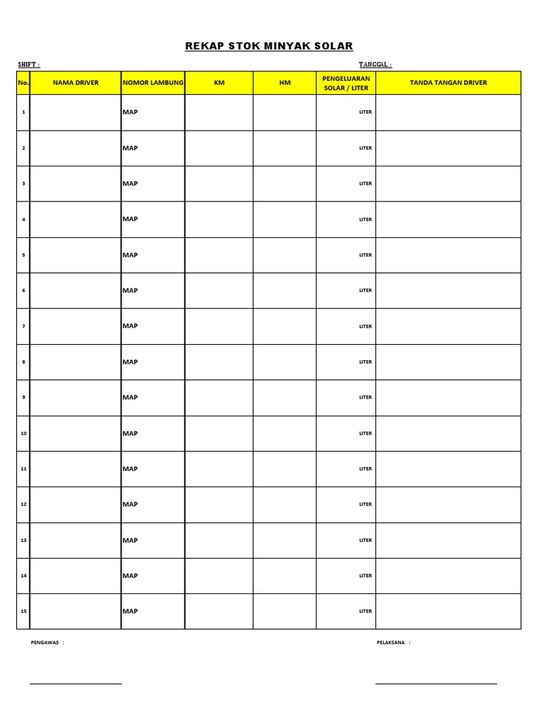 Form Pemakaian Solar Harian | PDF