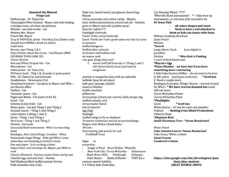 Prop List Seussical | PDF