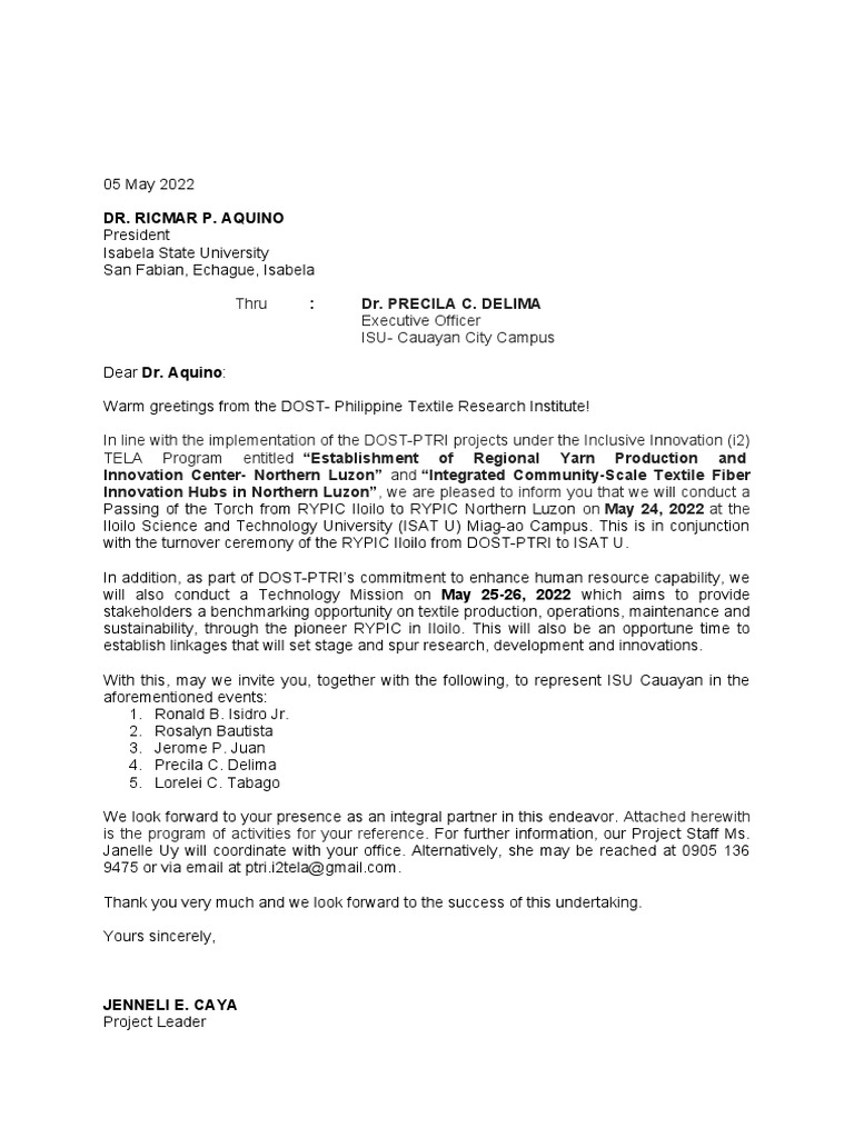 Tech Mission Letter To ISU Cauayan | PDF