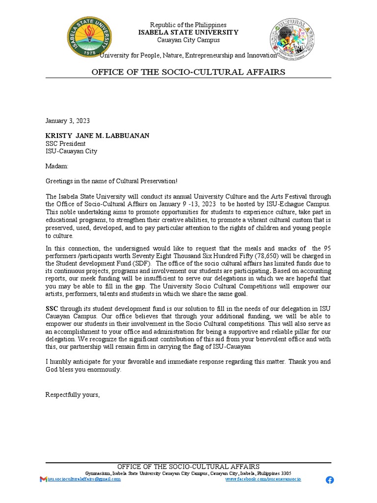 Letter Asking Additional Funding | PDF | Choir | Dances