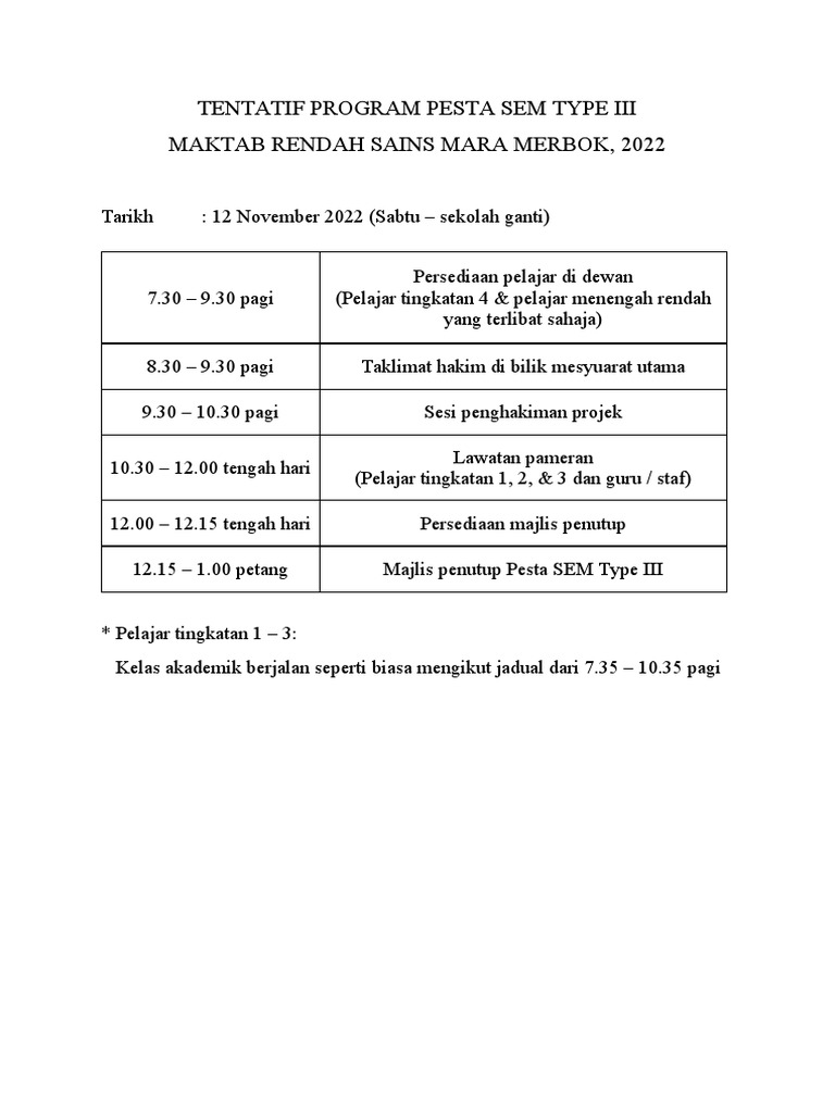 Tetatif Program Pesta Sem Type III | PDF
