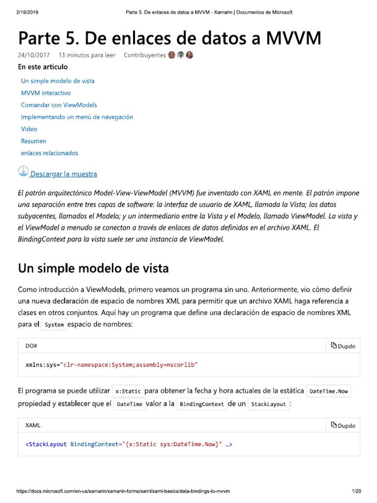 Xaml - 05 - Enlaces MVVM - Xamarin | PDF