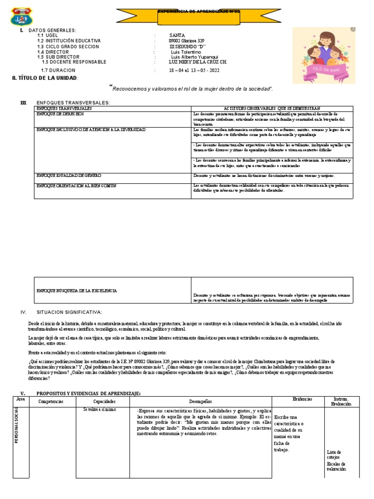 Experiencia de Aprendizaje N 02 18 de Abril Al 13 de Mayo Terminada | PDF | Experiencia ...