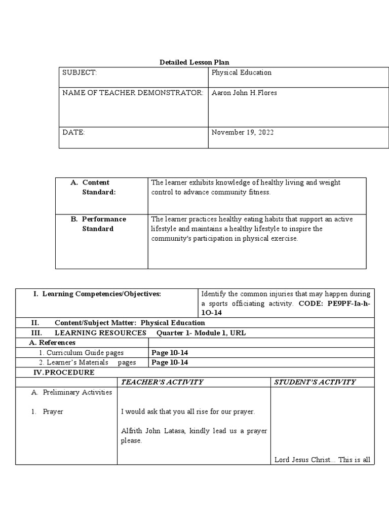 Detailed Lesson Plan 2 | PDF | Knee | Musculoskeletal System