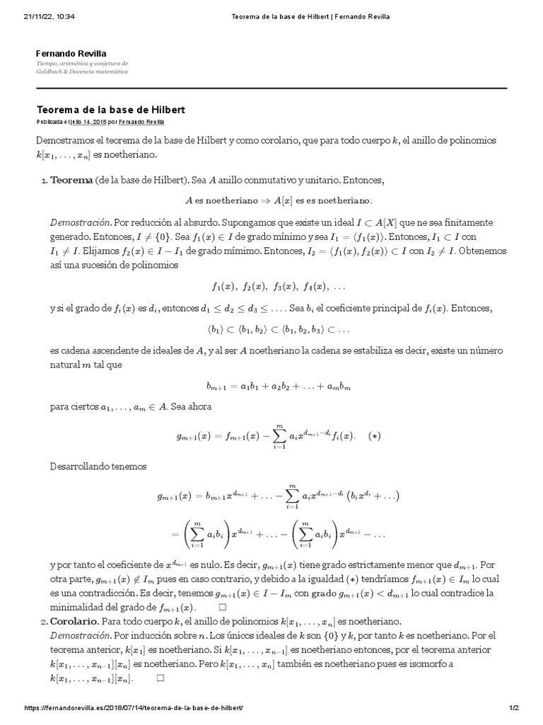 ESTR ALG III Teorema de La Base de Hilbert (Fernando Revilla, 2018 ...