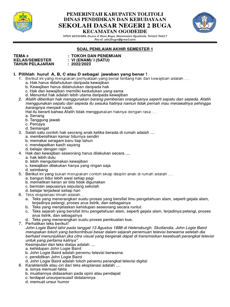 Soal Pas Kelas 6 Tema 3 | PDF