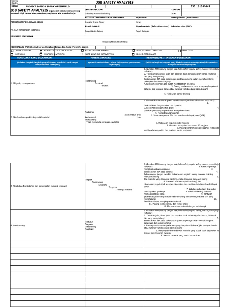 JSA Unloading Material Scaffolding | PDF